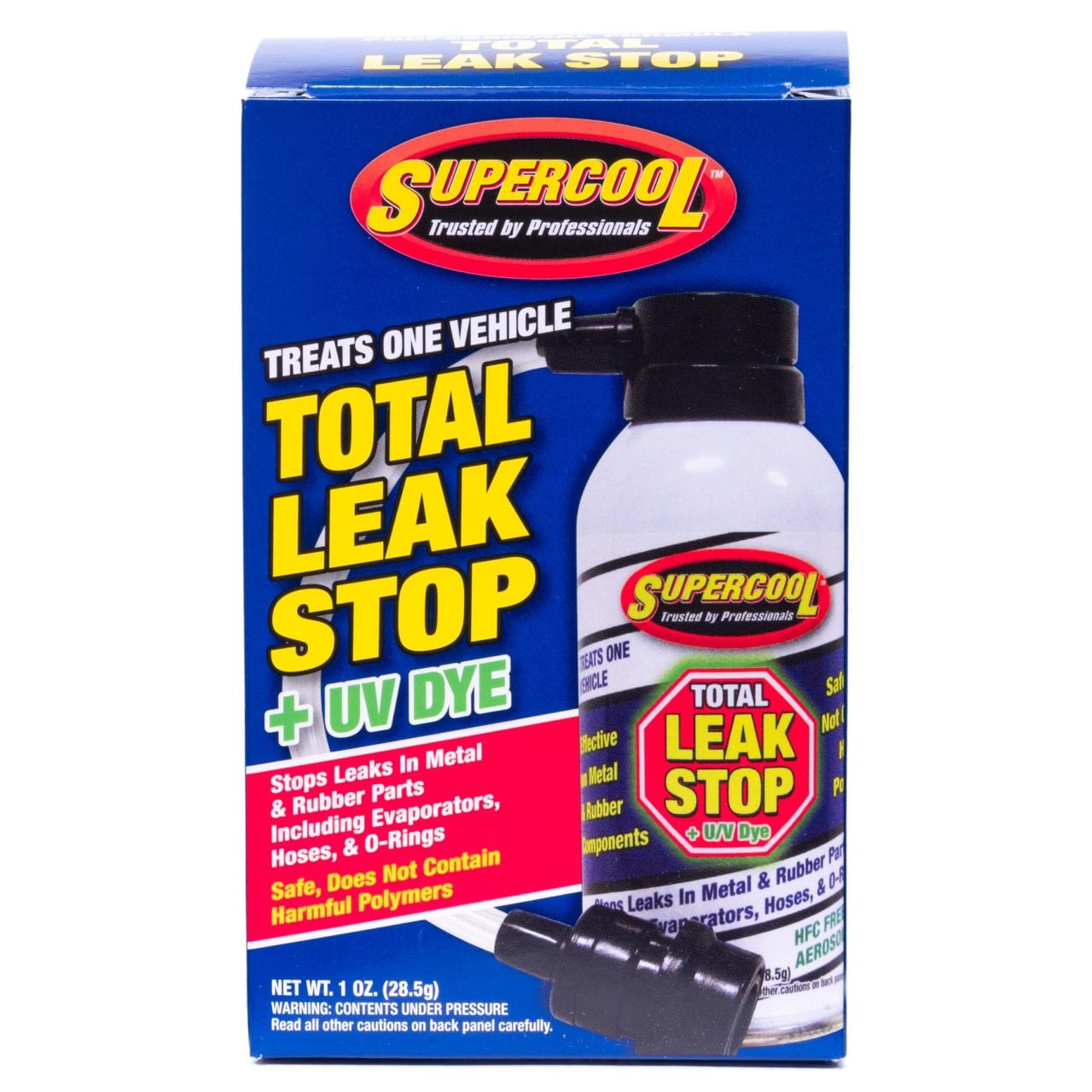 R134a Total Leak Stop with UV Dye & Applicator Hose in Retail Box 1oz BOV - TSI Supercool