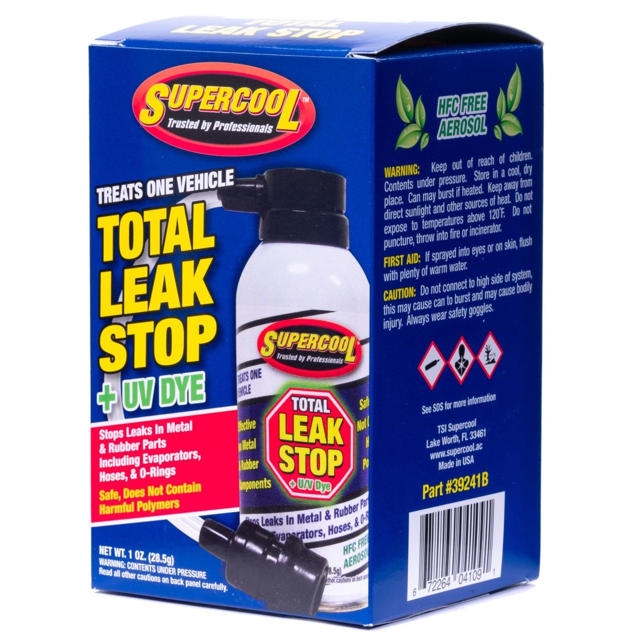 R134a Total Leak Stop with UV Dye & Applicator Hose in Retail Box 1oz BOV - TSI Supercool